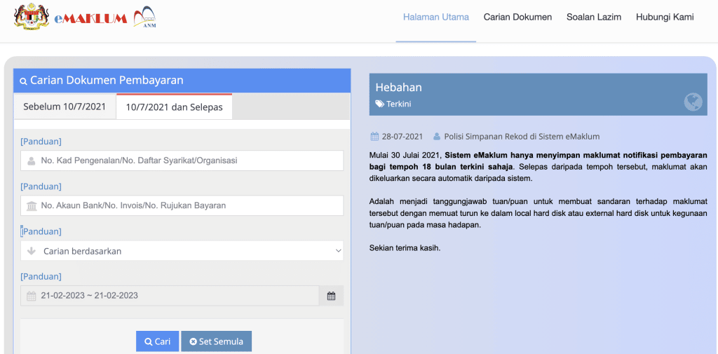 Sistem eMaklum Jabatan Akauntan Negara Malaysia (JANM)